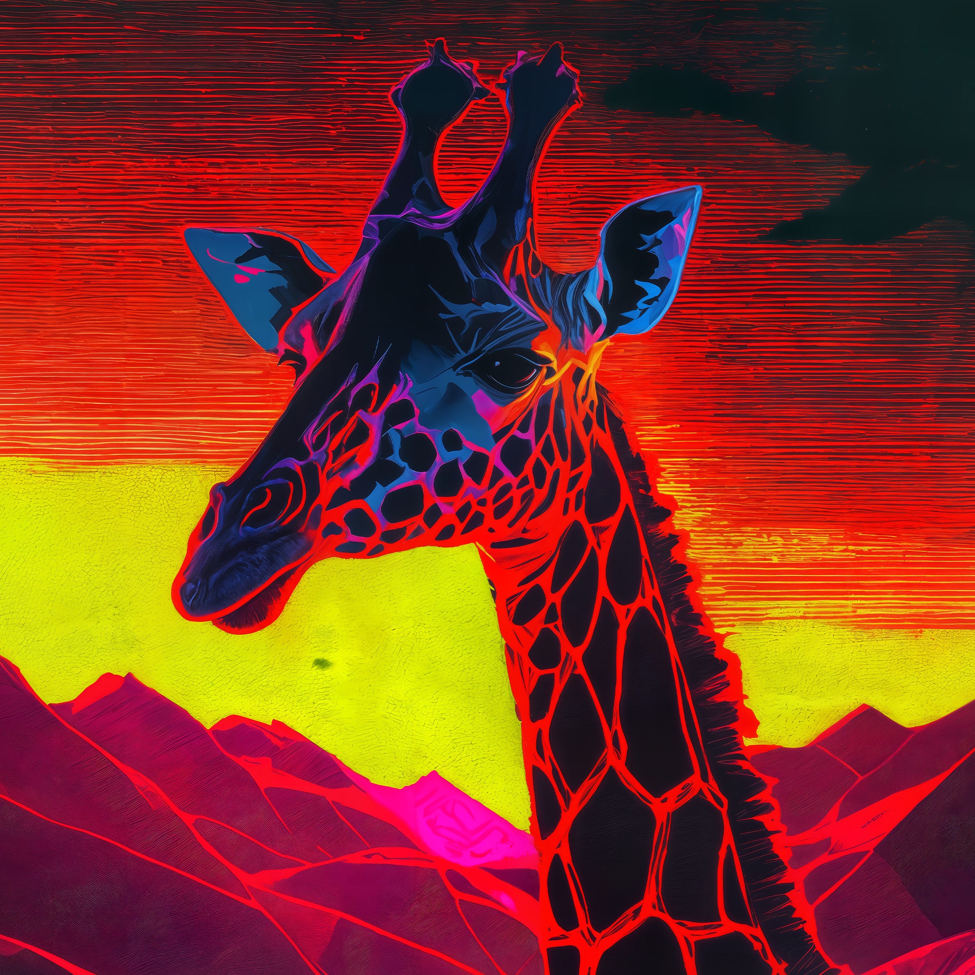 Giraffe and Sky in Red - Give to GCF